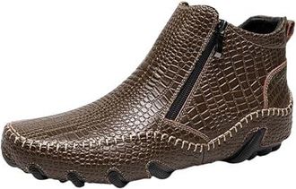 Generic Chaussures pour homme en cuir grain&eacute; de crocodile sans lacets, mocassins &agrave; enfiler avec fermeture &eacute;clair lat&eacute;rale, talon bloc, chaussures antid&eacute;rapant