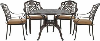 Beliani Gartenset Tisch St&uuml;hle mit Sitzkissen Bistro Retro-Optik Dunkelbraun Aluminium