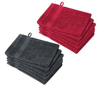 Dyckhoff Waschhandschuh Set Planet, 12 Stück, 16 x 21 cm, 450 g/m², 100% Baumwolle, Frottierserie, hochwertige Qualität, Farbe: anthrazit/rot