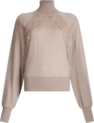 Liu Jo Femme, Pulls, Beige, Taille: 38 FR Col roulé en laine avec dentelle
