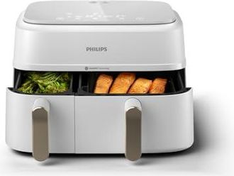 Philips Airfryer Dual Basket 3000 Series Heißluftfritteuse, 9L, 2 Körbe, 2 Gerichte gleichzeitig, RapidAir Plus Technologie, 90% weniger Fett, Energieeffizien