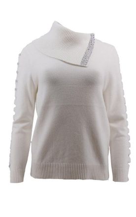 Passioni Strickpullover mit Schalkragen und Strassdetail