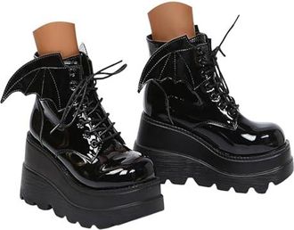 Generic Escarpins Mary Jane tendance avec sangle de cheville pour femme - Mignon plateforme gothique double bout rond talon épais - Chaussures uniformes parfa