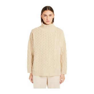 Max Mara Femme, Pulls, Beige, Taille: 40 FR Pull Col Montant en Laine Patchwork