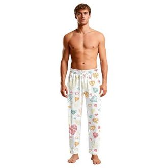 Generic Cosy Hommes Valentine Pyjama Pantalon Long Doux Sommeil Pantalon avec Poche Coeur Imprim&eacute; Taille &Eacute;lastique Pantalon de Salon, Rouge, 3XL