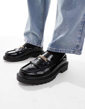 Asos Mocassins avec cha&icirc;ne - Noir et dor&eacute;
