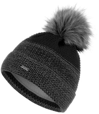 Faera M&uuml;tze Damen Winterm&uuml;tze warm gef&uuml;ttert mit Fleecefutter Kunstfell Bommelm&uuml;tze Winter Herbst Bommel Strickm&uuml;tze Beanie 60, Farbe:Schwarz
