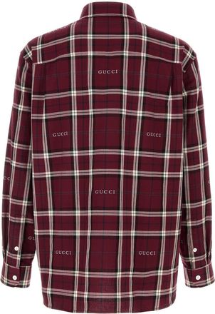 Gucci Embroidered Cotton Plaid Shirt - Burgundy