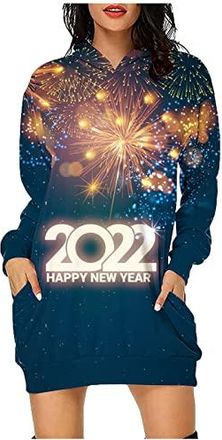 Generic Robes amincissantes 2026 pour femmes, chandail &agrave; capuche, manches longues, surdimensionn&eacute;, imprim&eacute; 2022, robe pull midi avec poche, Orange, XXL