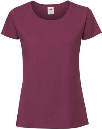 Fruit Of The Loom Ladies Iconic 195 - T-shirt moulant pour femme en coton peign&eacute;, col rond, basique avec coutures lat&eacute;rales, bordeaux, M