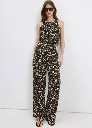 Mango Pantalon droit imprim&eacute; fleuri &eacute;cru - Femme - 32 - MANGO