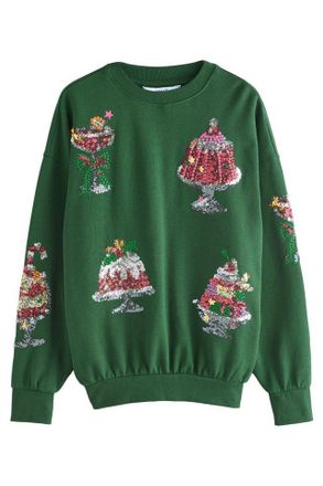 Next Sweater Sweatshirt mit Grafik, Pailletten und Stickerei (1-tlg)