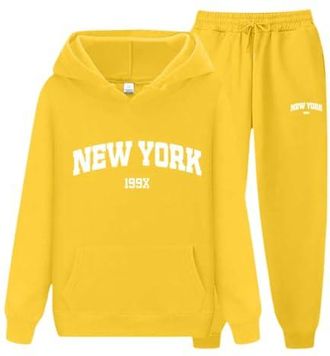 Generic Ensemble sweat-shirt &agrave; capuche et pantalon pour couple avec lettres York dautomne, v&ecirc;tements de sport unisexes pour hommes et femmes (Yellow, XXXL)