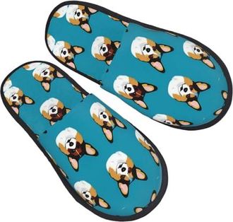Generic Pantoufle Impression De Lunettes Et De Moustaches De Corgi Chaussons Chauds Antid&eacute;rapants Slippers Pour Unisex Int&eacute;rieur Femme L
