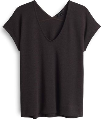 OPUS Damen Kurzarmshirt | Shirt SIRUKUS Boxy Fit in Feinstrick Optik Midnight Brown, 38