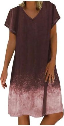 Generic Robe midi froncée pour femme - Robe ample et fluide - Printemps/été - Imprimé à manches courtes - Robe décontractée évasée pour femme, H, 7XL