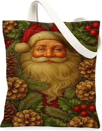 Generic Sacs fourre-tout en toile de vacances, motif P&egrave;re No&euml;l mignon, sacs de courses r&eacute;utilisables, motif pommes de pin festives, l&eacute;gers et lavables &agrave; l&eacute;pau