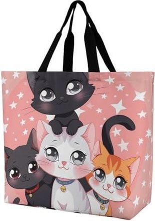 Generic Petit Chat De Dessin Anim&eacute; Sac Fourre-Tout R&eacute;utilisable Tote Bag D&eacute;contract&eacute; Sac A Main Femmes Pour Gym Quotidienne Shopping