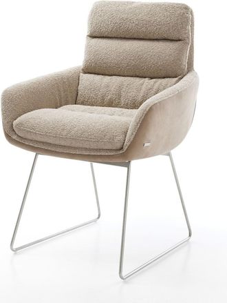 DELIFE Esszimmerstuhl Abelia-Flex mit Armlehnen Materialmix Schlamm Kufengestell Edelstahl, Esszimmerstühle