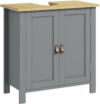 Kleankin Meuble sous lavabo, Meuble de Salle de Bain sous lavabo, 2 Portes, &eacute;tag&egrave;re r&eacute;glable, 2 &eacute;tages &agrave; lint&eacute;rieure, poign&eacute;es en PU, 60 x 30 x 60 cm, Gris