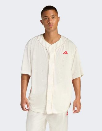 adidas Stadion-Mesh-Baseballshirt in Wei&szlig;
