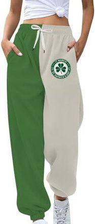 Generic Pantalon de surv&ecirc;tement &agrave; blocs de couleurs pour femme - Imprim&eacute; tr&egrave;fle - Cordon de serrage &agrave; la taille avec poches - Pantalon d&eacute;contract&eacute; et ample po