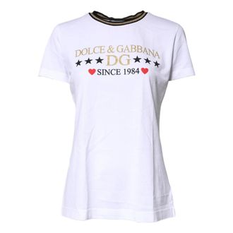 Dolce & Gabbana Bedrucktes Baumwoll-T-Shirt mit Rundhalsausschnitt - - Tops - Damen - Wei&szlig; - 2XS