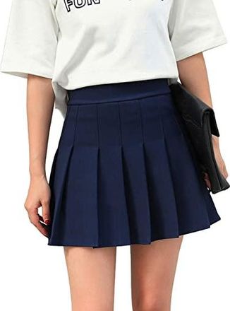 Hoerev Femmes Filles Courte Haute Taille plissé Skieur Jupe école de Tennis,Bleu Marine,EU 44,XXXL