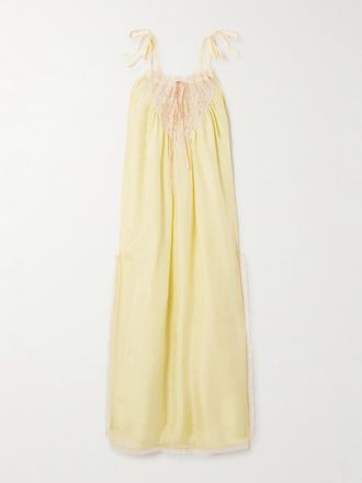 Chlo&eacute; Robe Midi En Soie Habotai &Agrave; Finitions En Dentelle Et &Agrave; Fronces - Jaune