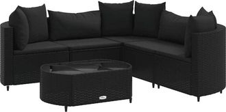 vidaXL Salon de jardin 6 pcs avec coussins noir r&eacute;sine tress&eacute;e vidaXL