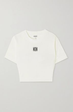 Loewe Anagram Verk&uuml;rztes T-shirt Aus Gerippter Baumwolle Mit Stickerei - Wei&szlig;