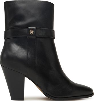 Tommy Hilfiger Stiefeletten Tommy Hilfiger Th T-Strap Leather Pointy Bootie FW0FW08984 Schwarz