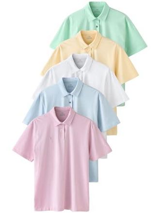 Next Homme Polo Standard en Jersey &agrave; Manches Courtes, Lot de 5 Blue/Yellow/Pink/Grey/Green Pastel XL