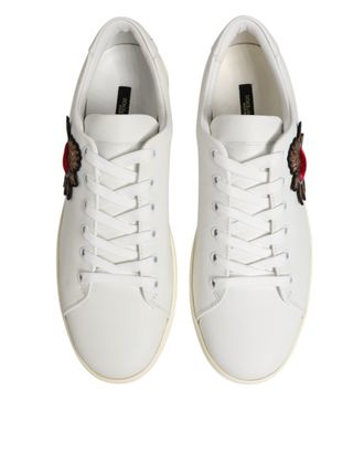 Dolce & Gabbana Womens White Leather Sacred Heart Patch Sneakers Shoes Calf