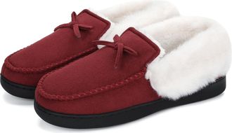 Mishansha Hausschuhe Damen Winter Pl&uuml;sch Geschlossen Warme Pantoffeln Slippers Rutschfest Frauen Hausschlappen Kuschel Rot 43 EU