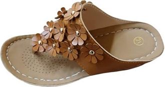 Generic Sandales &agrave; semelle &eacute;paisse en cuir de couleur unie pour femme - D&eacute;coration florale - Bout &agrave; clip, marron, 37.5 EU X-&Eacute;troit
