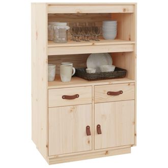 Generic Highboard aus Massivem Kiefernholz, 2 Schubladen und Doppelt&uuml;rfach mit Offenen Regalen, Multifunktionaler Organizer f&uuml;r Zuhause, K&uuml;che und Schlafzimme