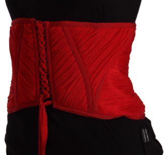Dolce & Gabbana Womens Red Corset Belt Stretch Waist Strap Silk Top