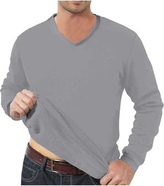 Generic Sweat-shirt en polaire à col rond pour homme avec doublure Sherpa - Pull dhiver chaud à manches longues pour entraînement de gym, Y01-gris, 4XL