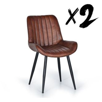 D&eacute;coration d'Autrefois Decoration D Autrefois - Chaise en cuir marron avec pieds en m&eacute;tal