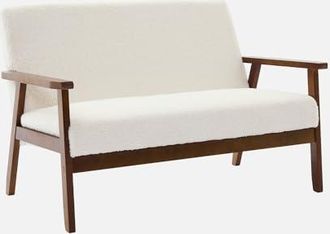 Sweeek Banquette canapé 2 Places en Bois teinté Noyer Clair et Tissu Bouclette. Isak. L 114 x P 69.5 x H 73cm