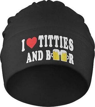 Generic Homme Femme Bonnets Tricot&eacute; Jadore Les Seins Et La Bi&egrave;re Bonnets De Ski Mode Bonnet dhiver Classique Bonnet &Agrave; Revers pour Hiver Patinage Cyclisme