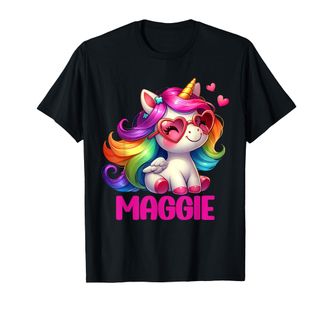 BDAZ Maggie Personalisierter Name Buntes Einhorn Frauen M&auml;dchen T-Shirt