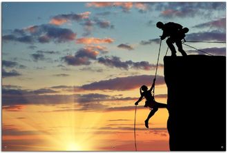 Wallario Outdoor-Poster f&uuml;r Garten oder Balkon Gemeinsam zum Gipfel, Motivbanner Gr&ouml;&szlig;e: ca. 60 x 90 cm, Outdoor-Bild