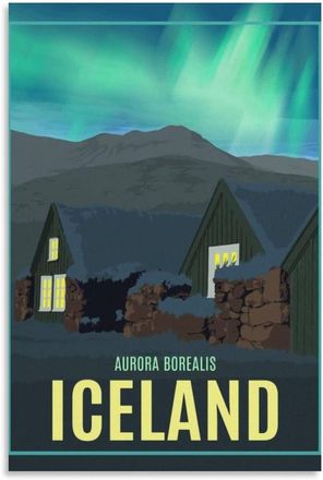 Generic Leinwand Poster Iceland Aurora Borealis Vintage Reise Poster Retro Wand Kunst Zimmer Dekor Home Dekoration Ungerahmt 30x45cm