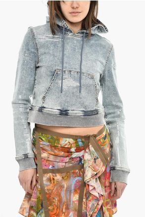 Diesel Crop Denim-Effect Hoodie D-ANGY With All-Over Sequins size S