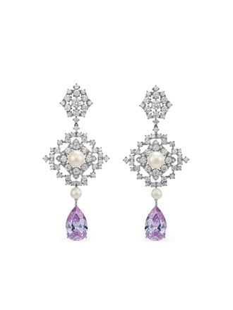 Anabela Chan boucles doreilles Pixelise en rhodium vermeil &agrave; pierres vari&eacute;es - Violet