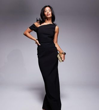 Vesper Robe asym&eacute;trique coupe longue et moulante en bengaline &agrave; d&eacute;tail nou&eacute; - Noir