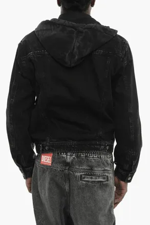 Diesel Leather And Denim Jacket L-OCHS With Hood Diesel