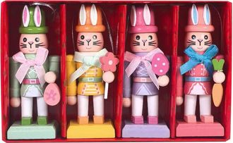 Generico Nussknackerfiguren | 4-teiliges Tischdekorationsset aus Holz f&uuml;r Ostern - Sammelfigur Hase, 10,4 cm, f&uuml;r Party, B&uuml;ro, Regal, Schlafzimmer, Zuhause, Re